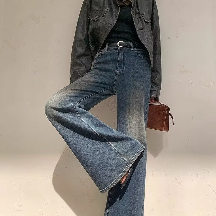 Retro Washed Blue Micro-Pull Mop Jeans for Casual Flair