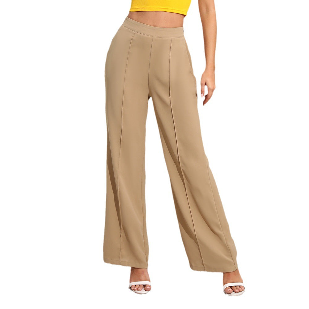 Women's High Waist Elastic Band Slacks with Wide Leg